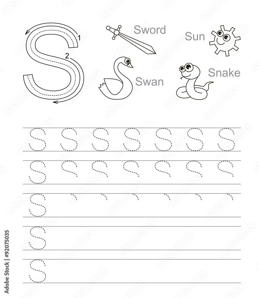 Letter S. Learn handwriting. Stock Vector | Adobe Stock