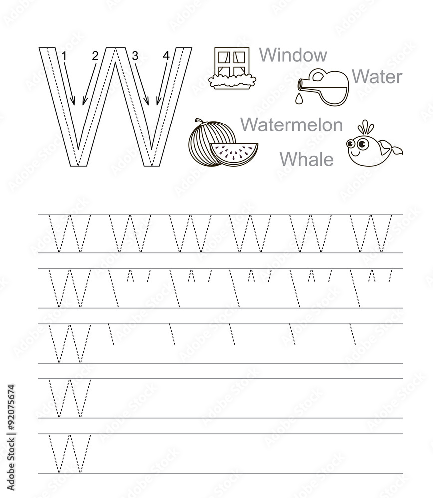 Letter W. Learn handwriting. vector de Stock | Adobe Stock