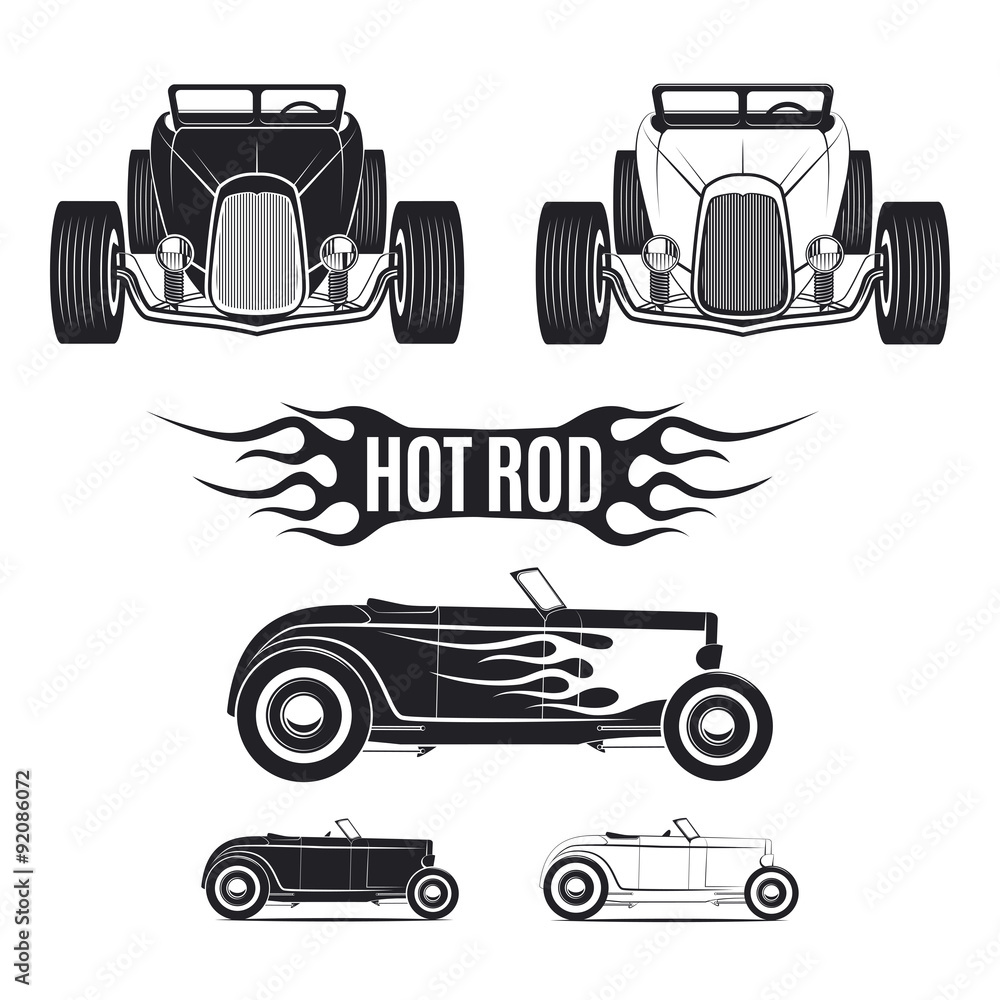 Hot rod car tamplates for icons and emblems isolated on white ...