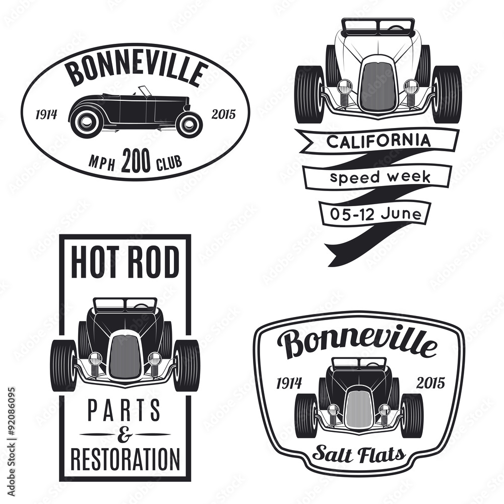 Set of hot rod emblems, signs and design elements. Classic car logo ...