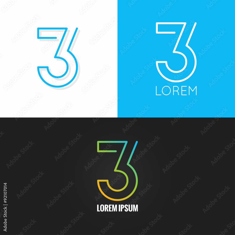 Number three 3 logo design icon set background Stock Vector | Adobe Stock