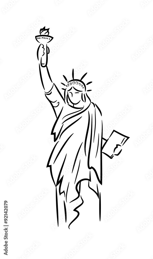 Statue of Liberty Line Art, a hand drawn vector line art of the Statue ...