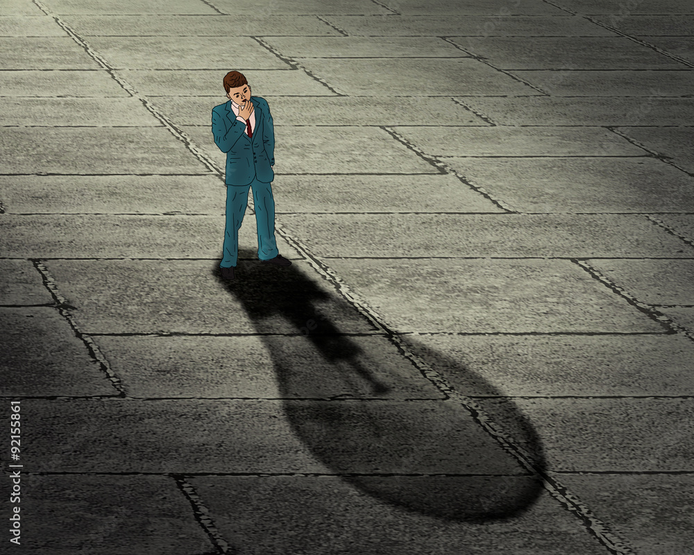 Brainstorming businessman concept. Man with his shadow in a shape of ...