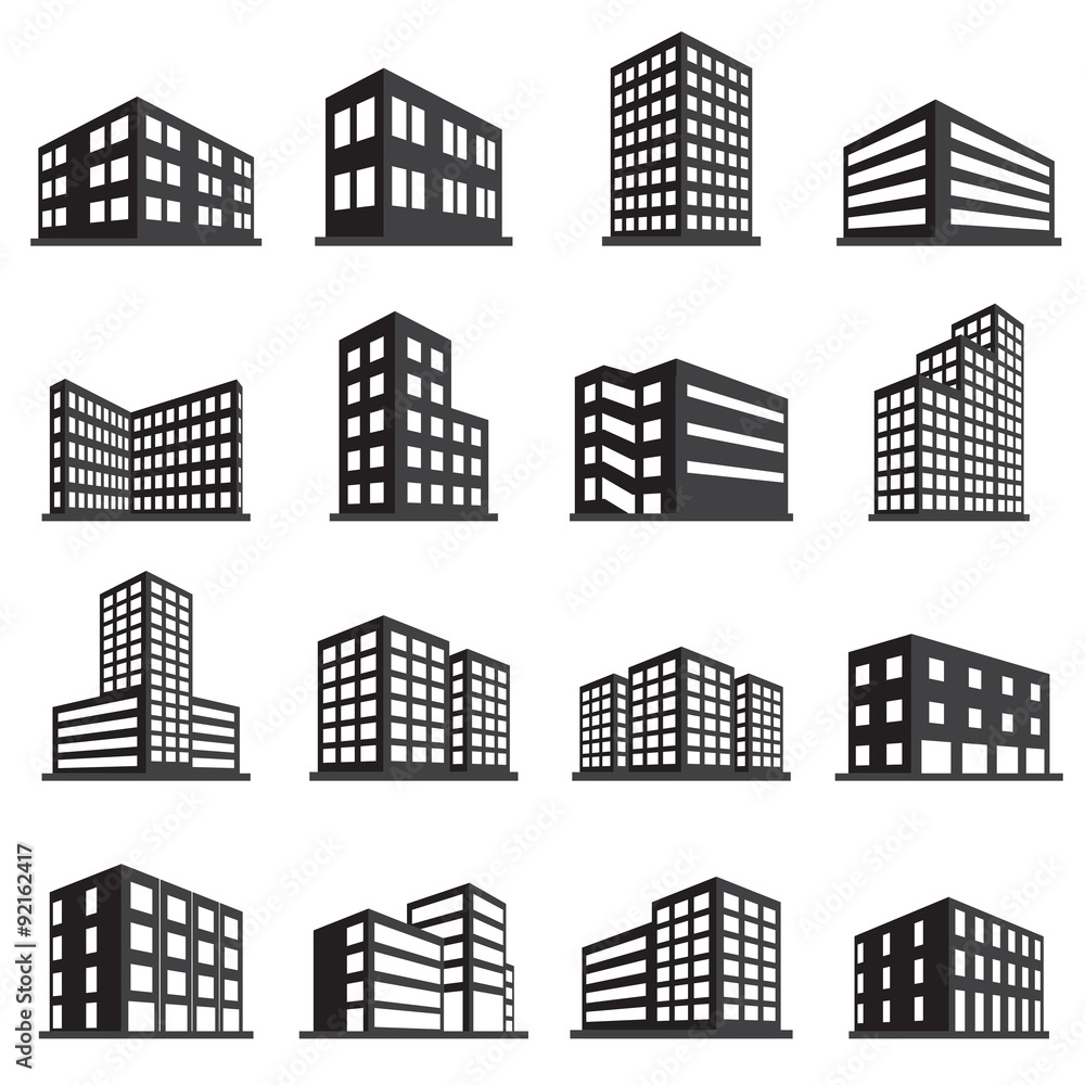 Buildings icon and office icon set Stock Vector | Adobe Stock