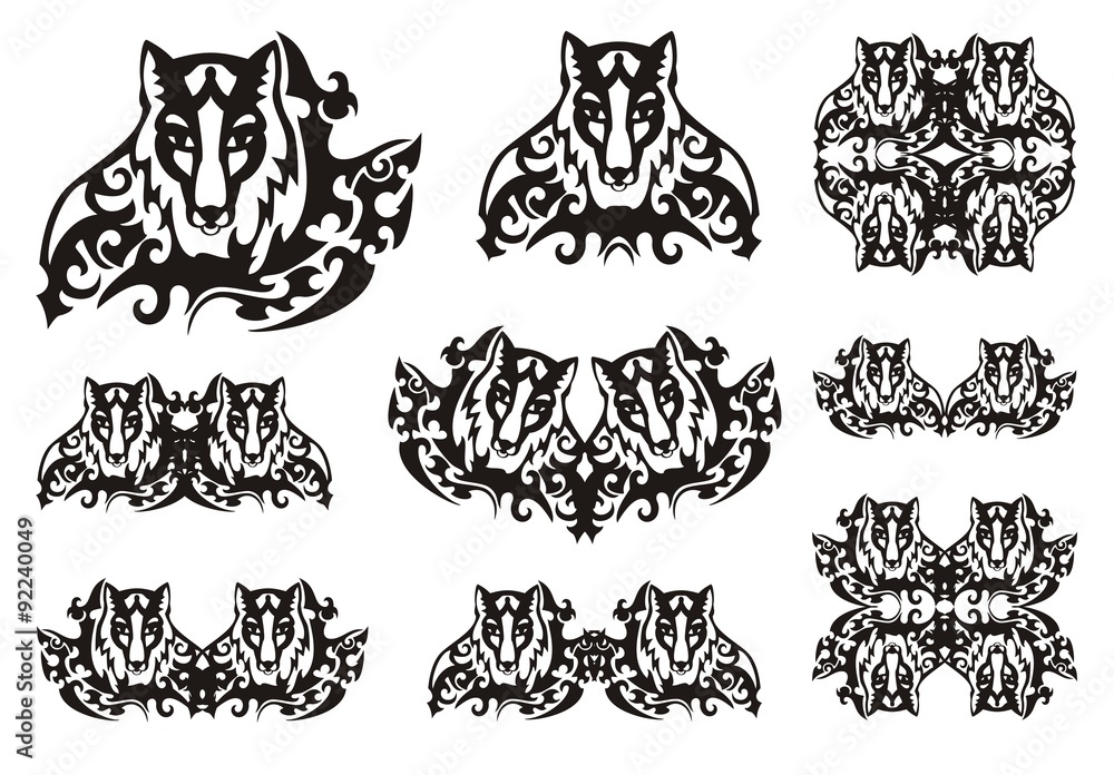 Tribal fox symbols. Symbols of the fox head in thickets Stock Vector ...