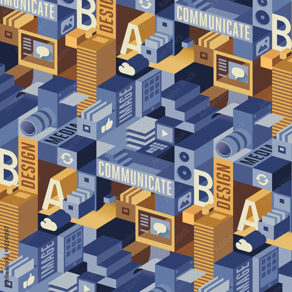 Seamless vector background illustration: communication, social media ...