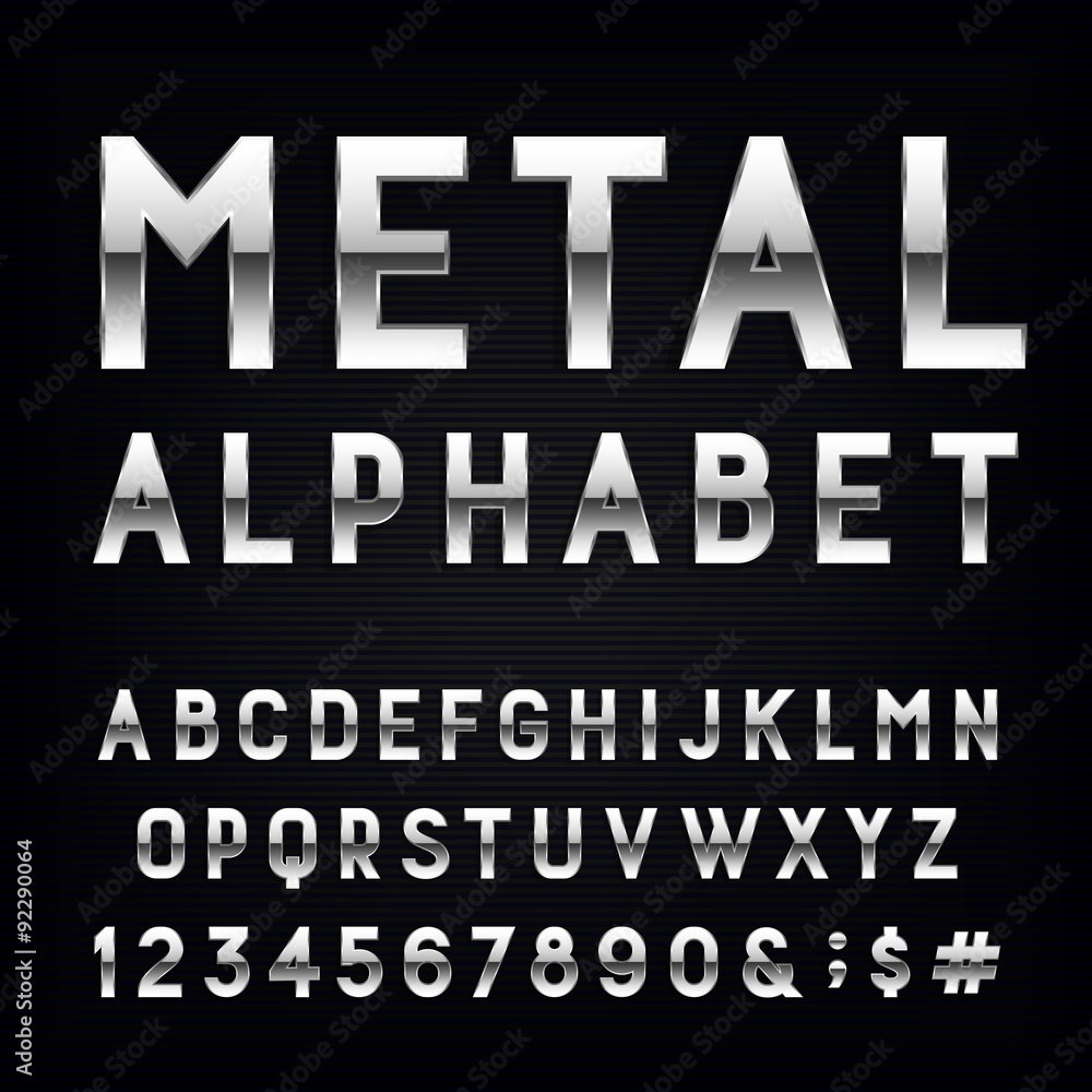 Metal Alphabet Vector Font. Type letters, numbers and punctuation marks ...
