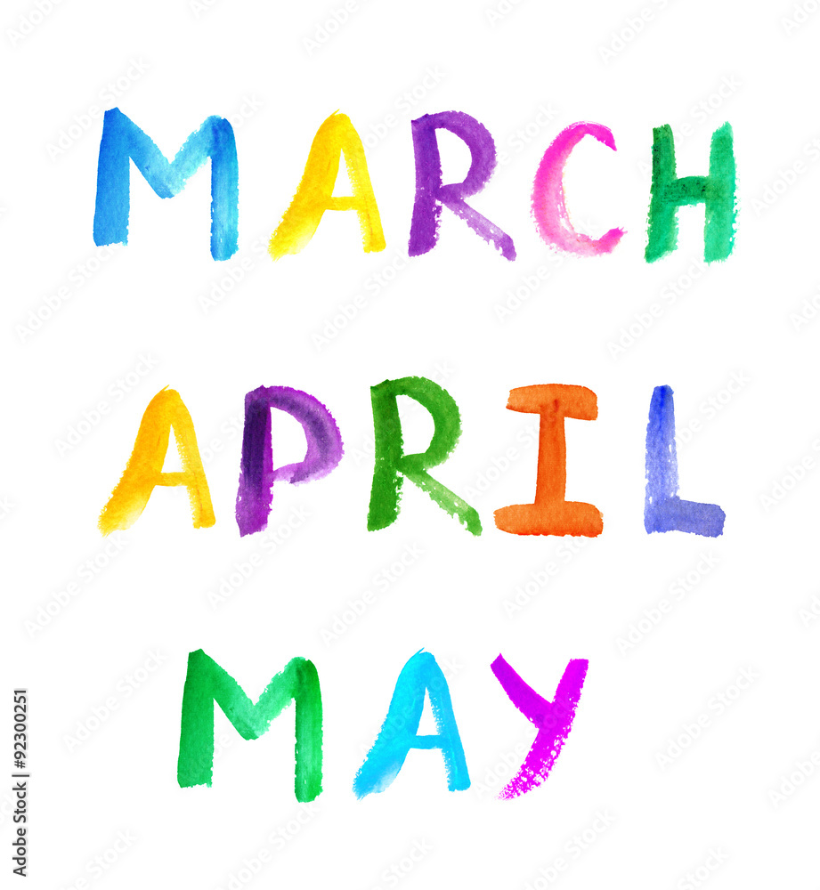 Watercolor painted multicolor calendar spring months Stock Illustration ...