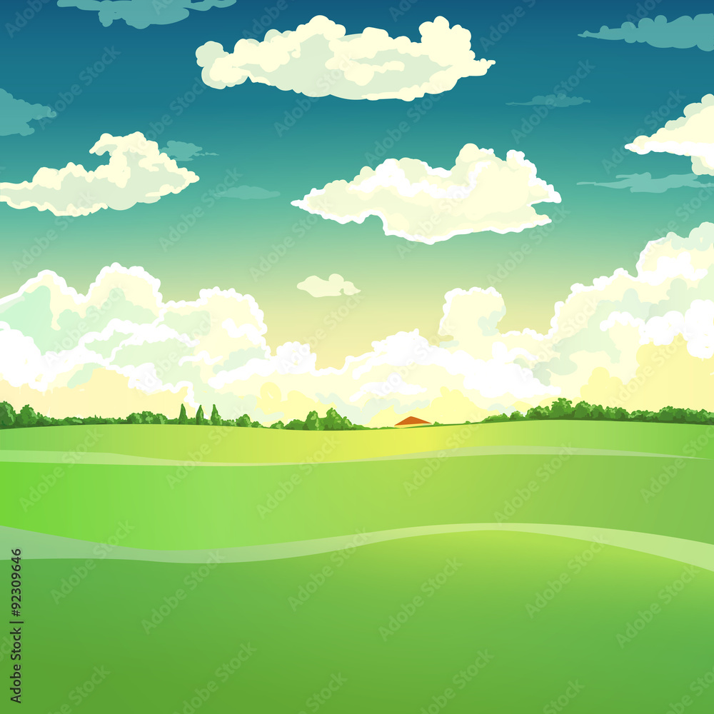 Beautiful country landscape. Vector illustration. vector illustration ...