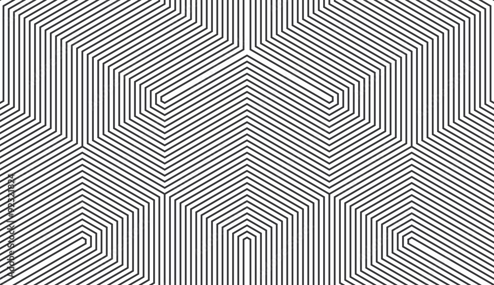 Seamless black and white vintage trilateral op art lines pattern vector ...