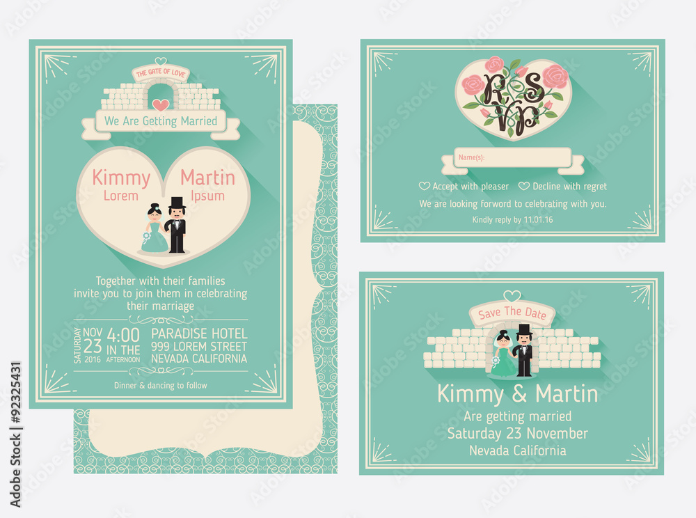 Wedding Invitation Design With The Gate Of Love And The Walls. Save the ...