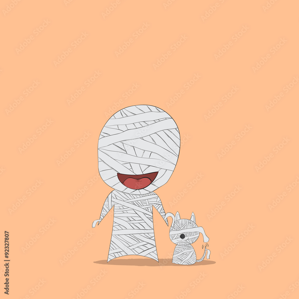 Cartoon mummy and dog mummy, drawing by hand vector, halloween Stock ...