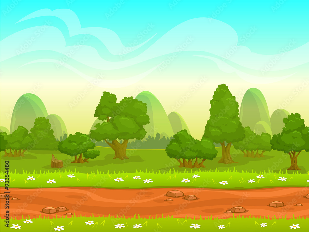 Cute cartoon seamless landscape Stock Vector | Adobe Stock