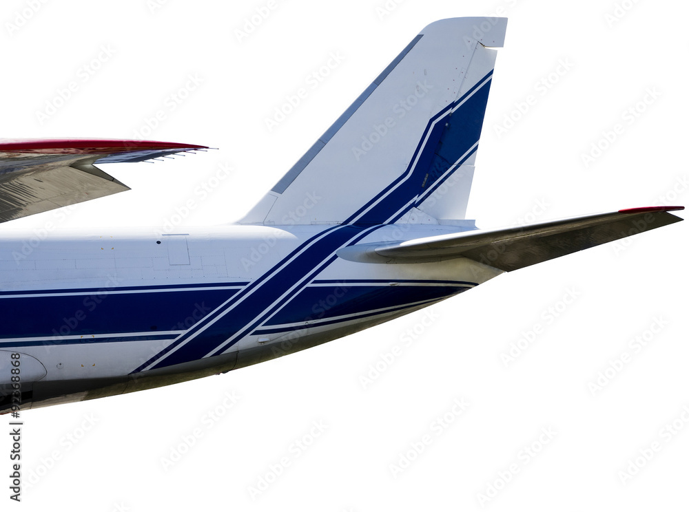 The tail of the plane on a white background with clipping path. Details ...