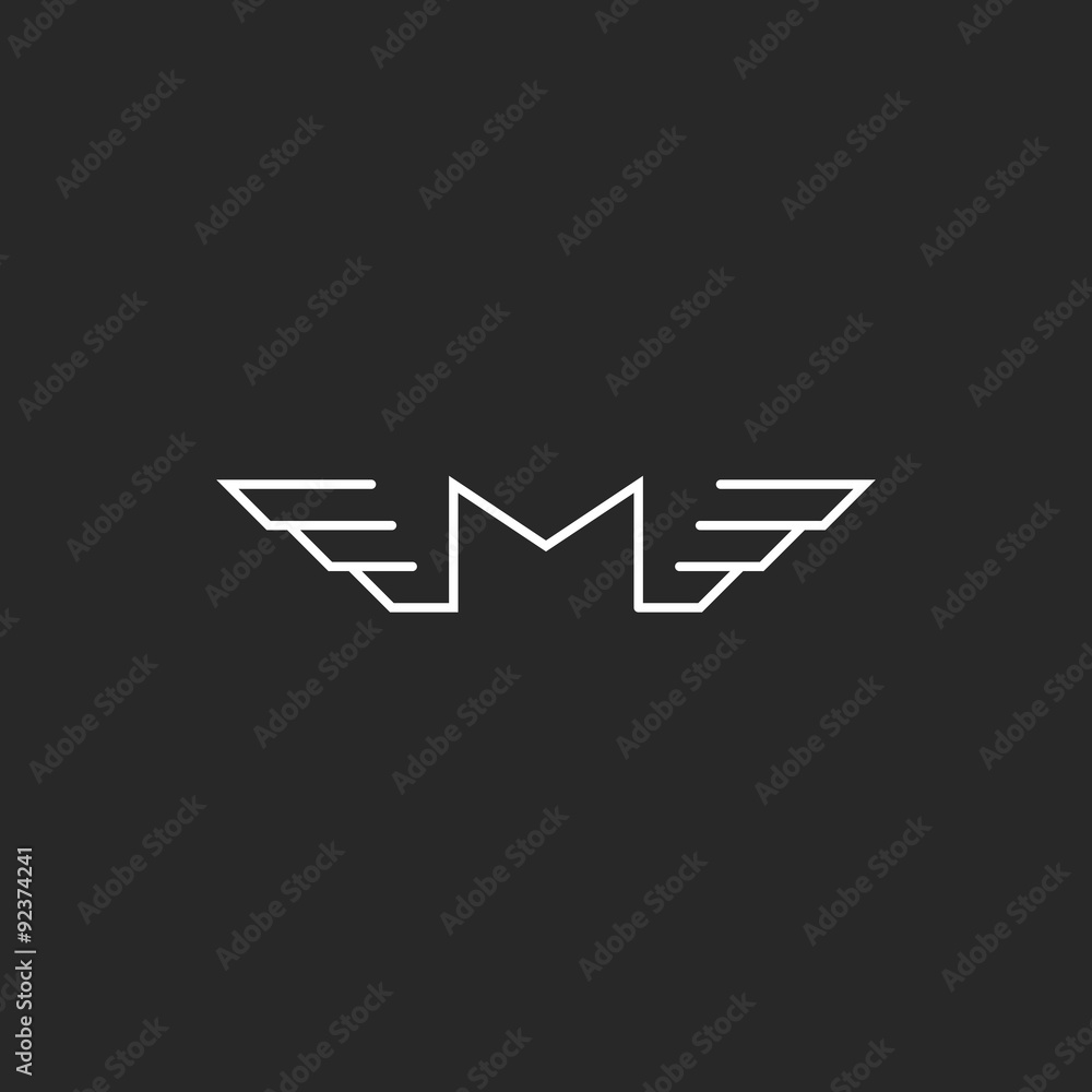 M wings letter logo monogram, black and white design element for ...