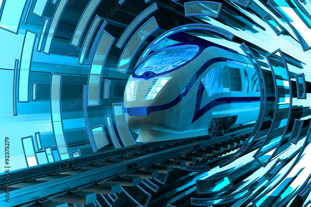 Railway transportation concept, fast motion of modern high speed ...