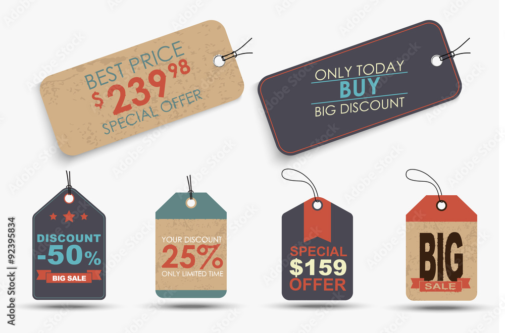 Set of retro price tags of different shapes Stock Vector | Adobe Stock