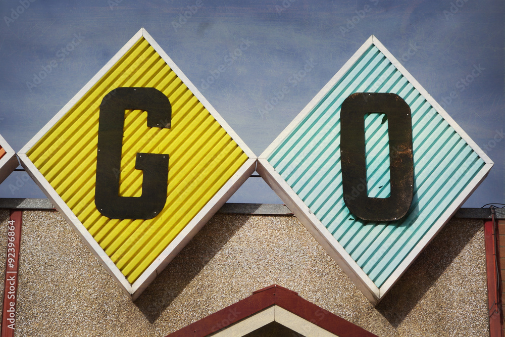 aged and worn vintage photo of retro sign Stock Photo | Adobe Stock