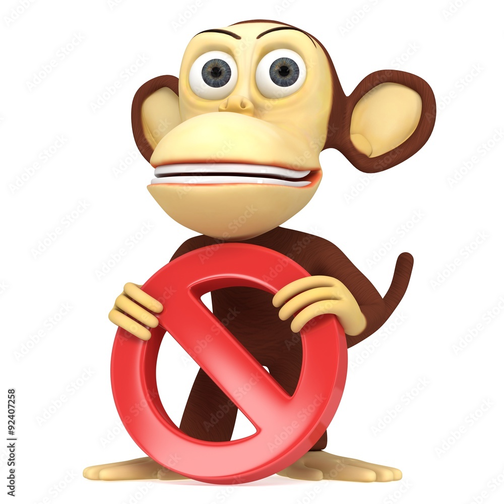 3d funny monkey with No Sign Stock Illustration | Adobe Stock