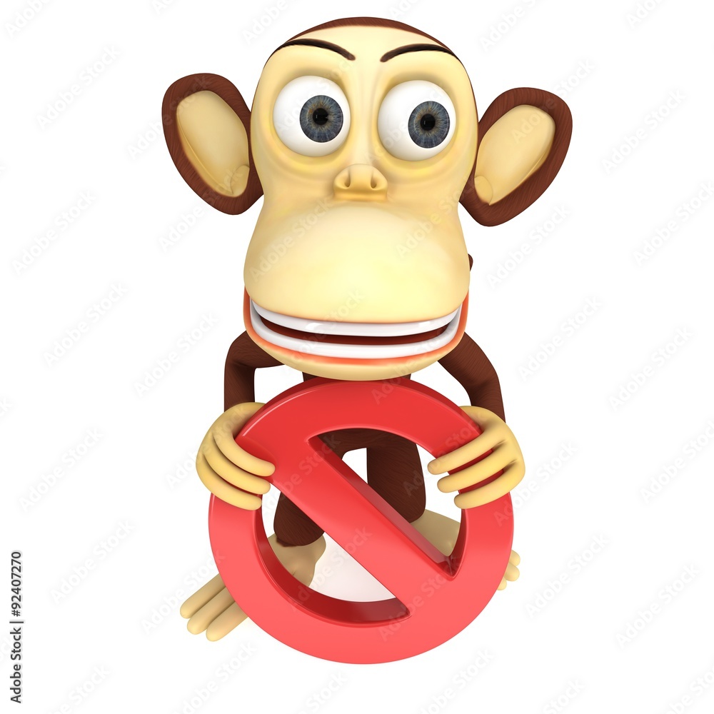 3d funny monkey with No Sign Stock Illustration | Adobe Stock