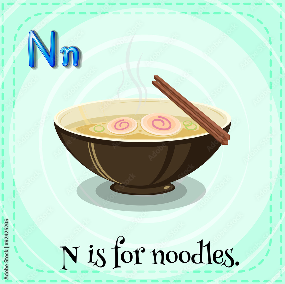 Flashcard letter N is for noodles Stock Vector | Adobe Stock