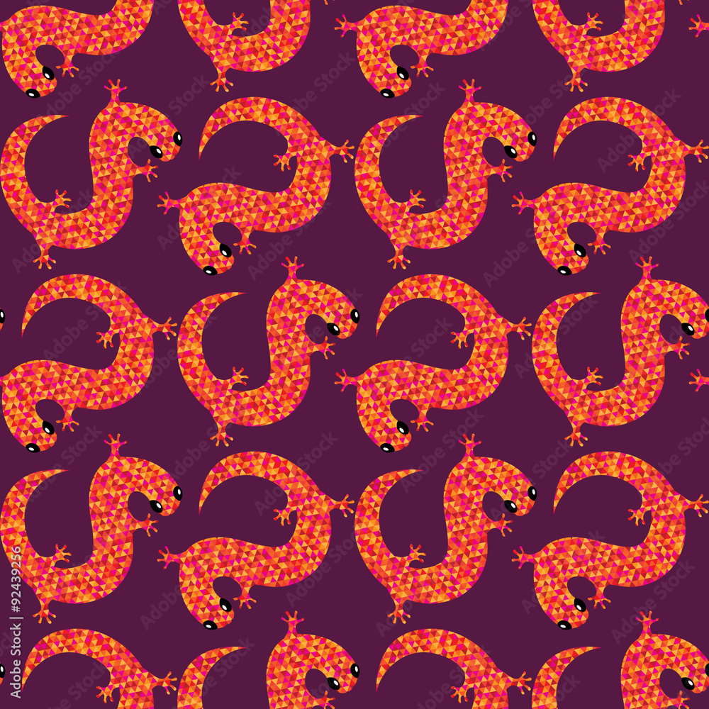 Bright seamless pattern with crawling salamanders. Vector illustration ...