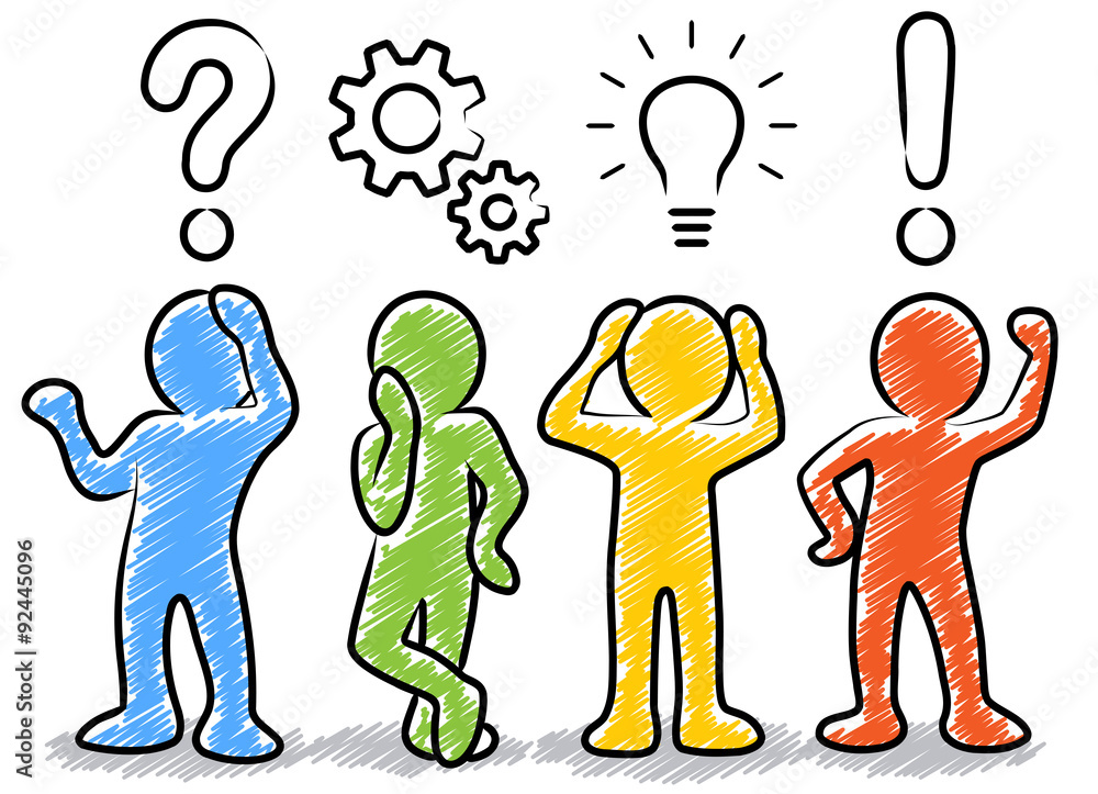 Planungskonzept, Strichmännchen / Farbig, Bunt / Gezeichnet ...