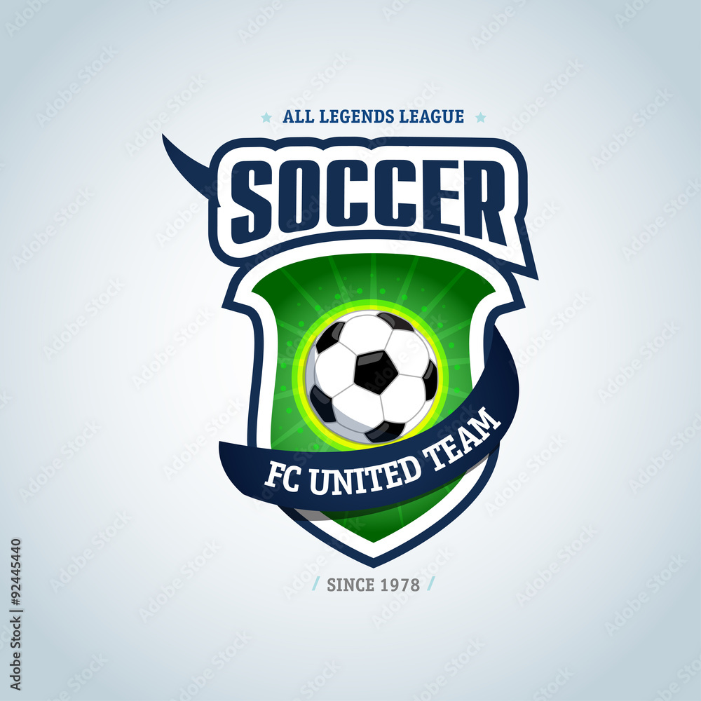 Soccer logo. Green and dark blue soccer football badge logo design ...
