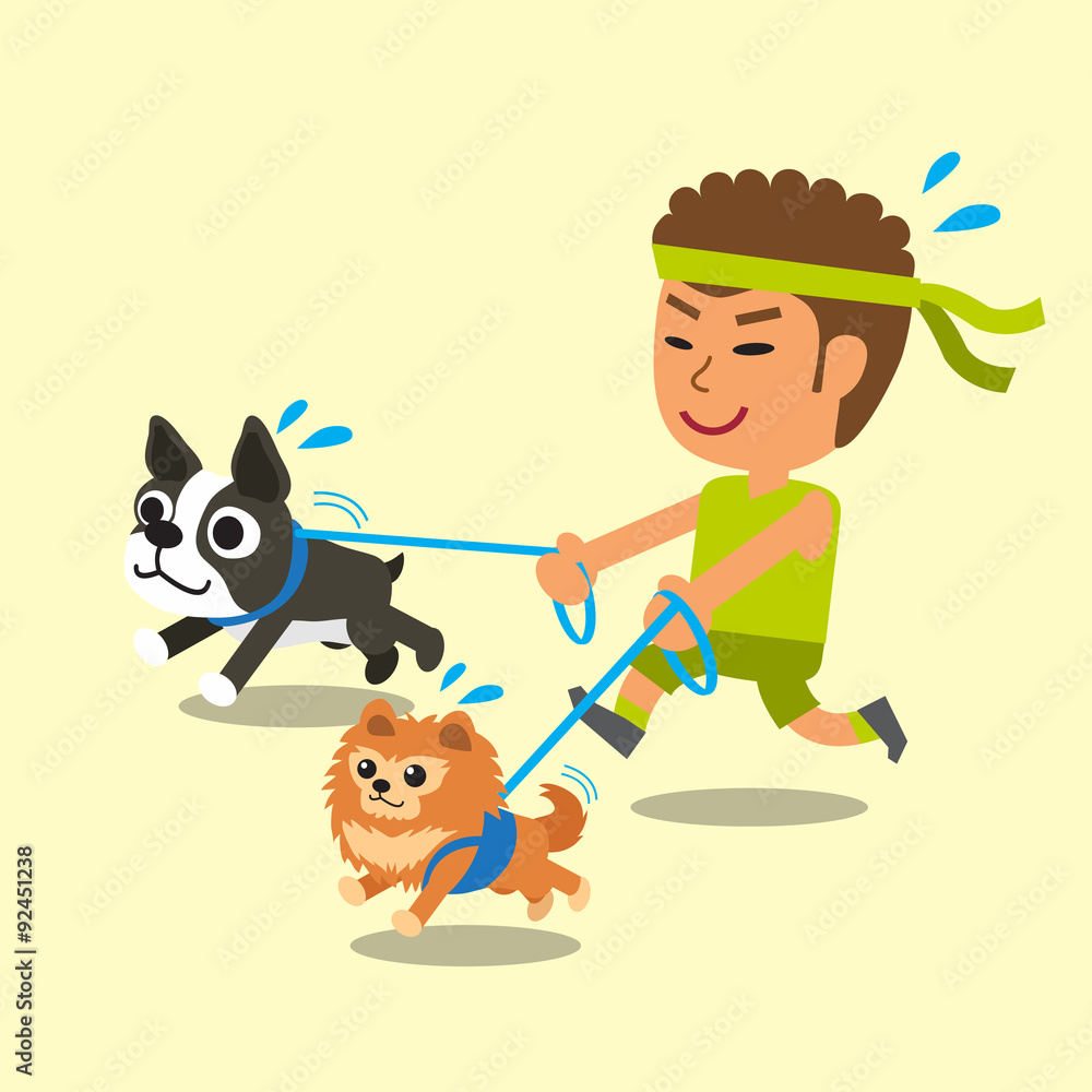 Cartoon man running with his dogs Stock Vector | Adobe Stock