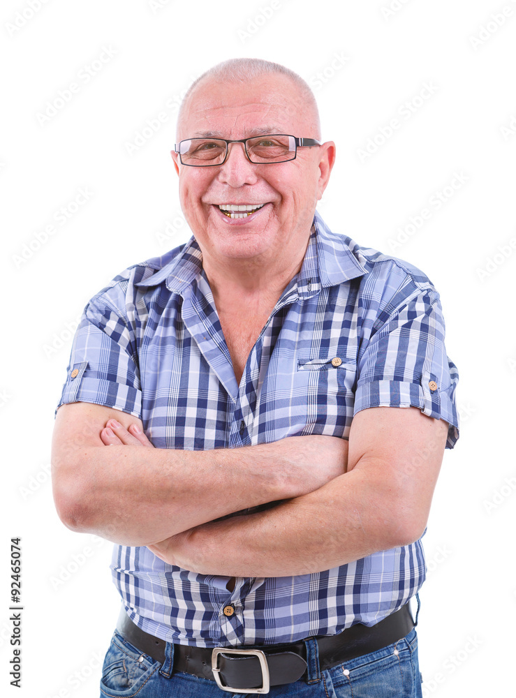 Portrait of happy and smile with white teeth 75 years old senior man in ...