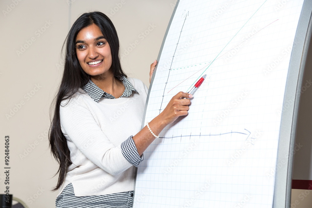woman at flip chart giving a lecture and presenting a graph Stock Photo ...