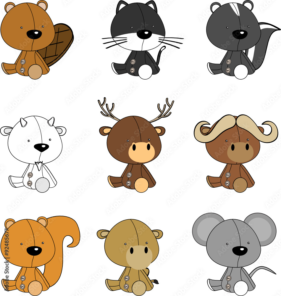 cute chibi baby animals kawaii cartoon sit pack in vector format Stock ...