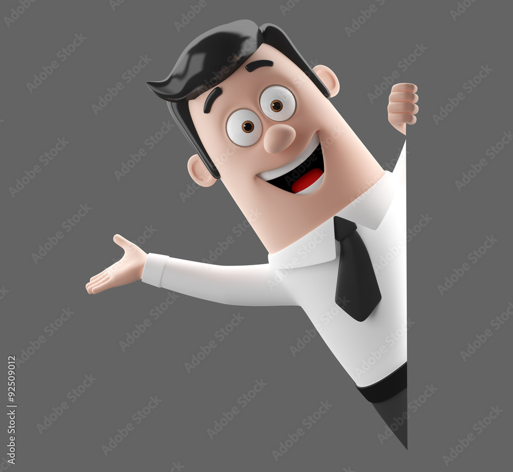 3D funny cartoon character illustration office man in suit isolated ...