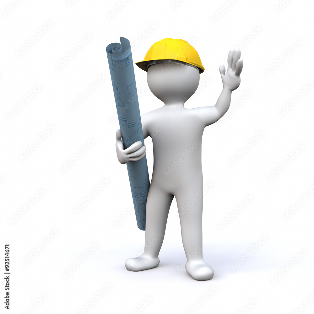 3D Man architect with blueprint Stock Illustration | Adobe Stock