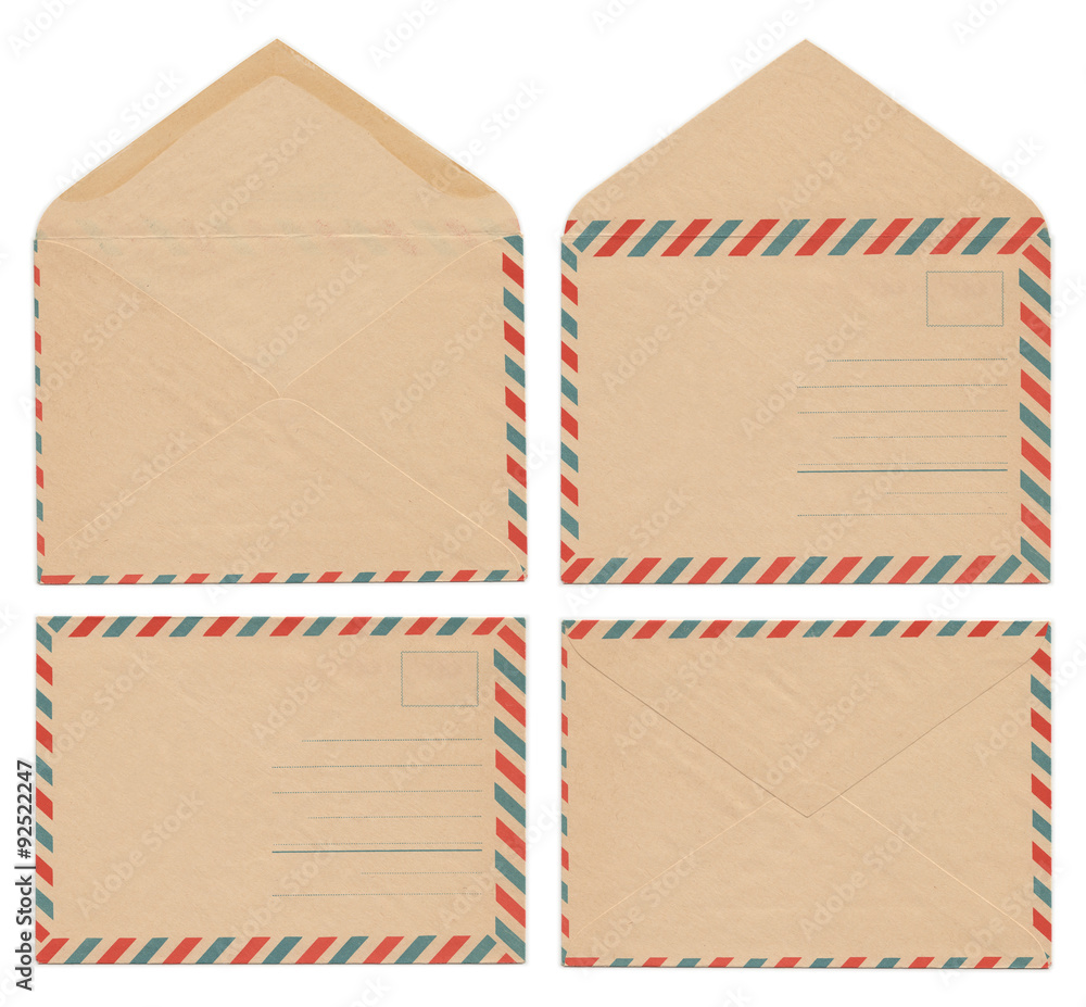 Vintage envelope set - front and back side, open and closed, isolated ...