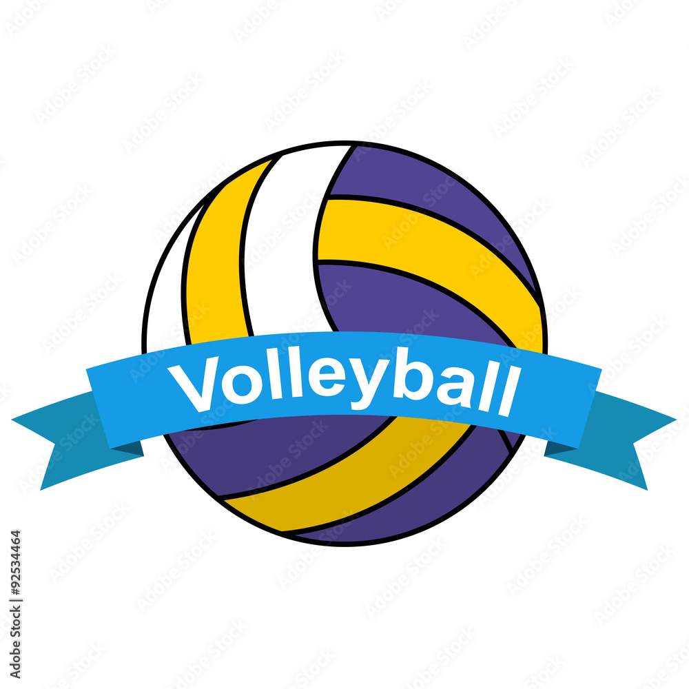 Icono plano cinta texto Volleyball con balon color azul Stock ...