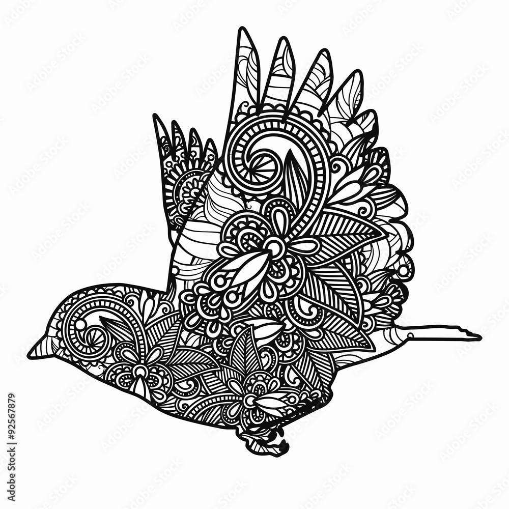 Hand drawn bird for adult anti stress Coloring Page with high details ...
