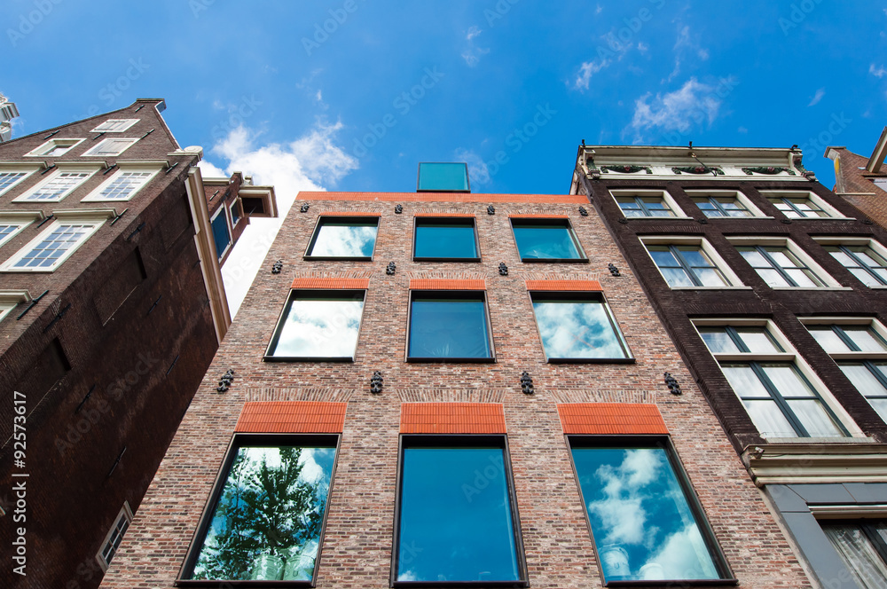 Modern apartment building between two medival. Red-light-district of ...