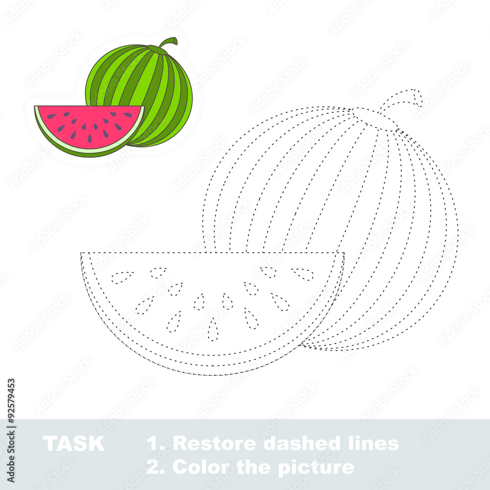 Trace game. Watermelon to be colored. Stock Vector | Adobe Stock