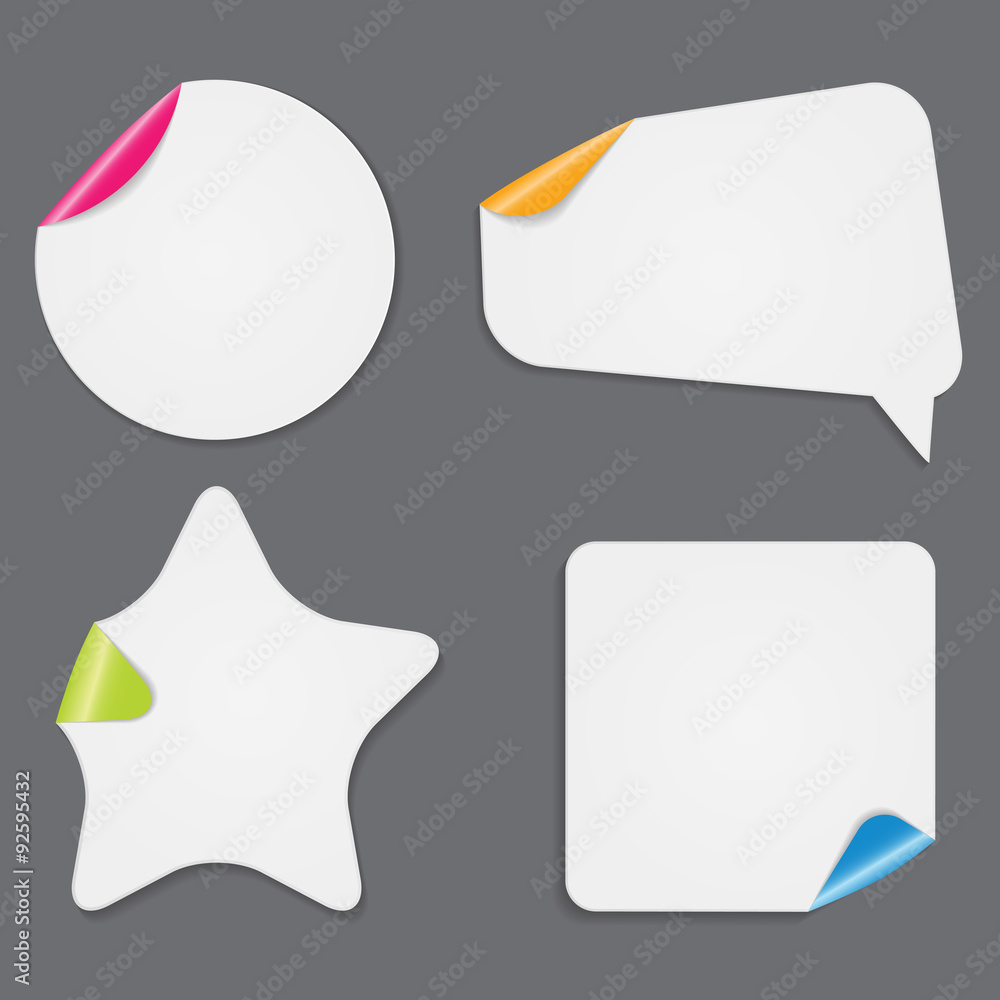 Realistic White Paper Stickers Isolated on White Background Vect Stock ...