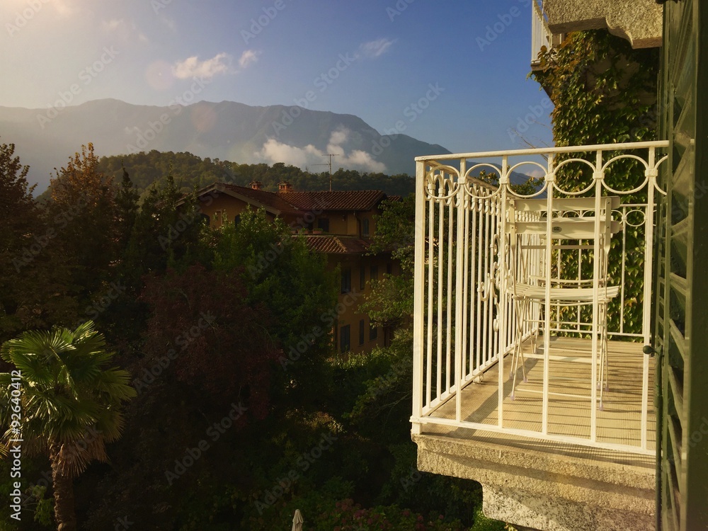 balcony with view on garden Stock Photo | Adobe Stock