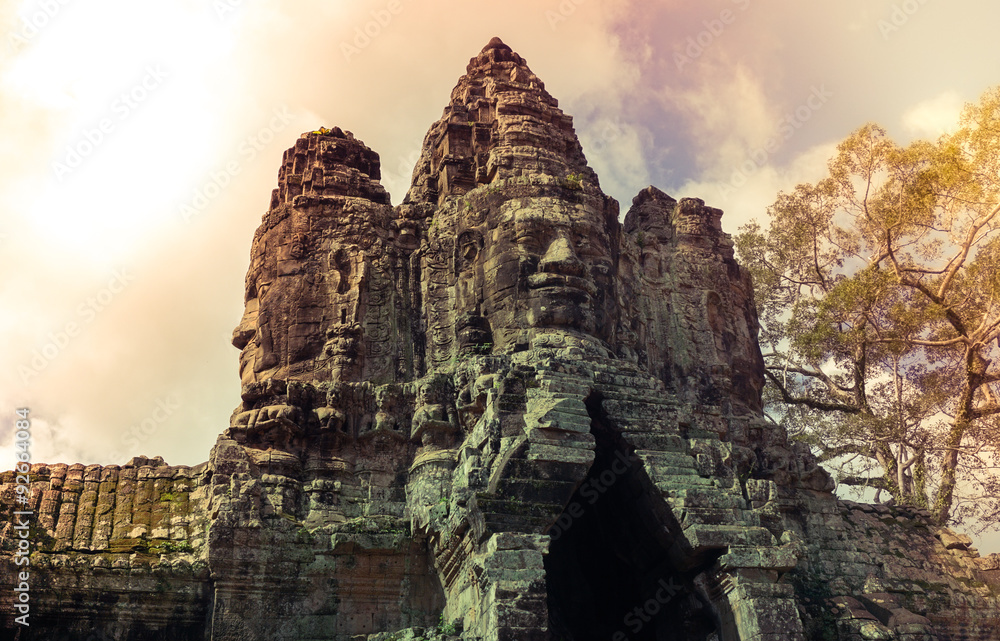 SIEM REAP, CAMBODIA: Famous head statues of ancient Prasat Bayon temple ...