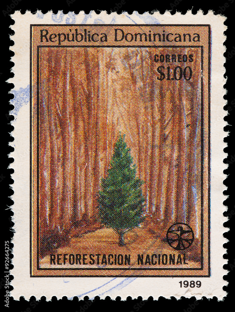 Dominican Republic postage stamp showing a tree in a forest for the ...