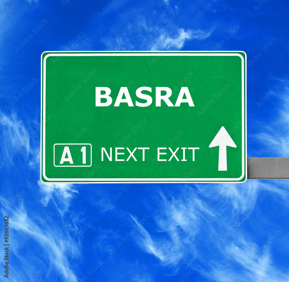 BASRA road sign against clear blue sky Stock Illustration | Adobe Stock