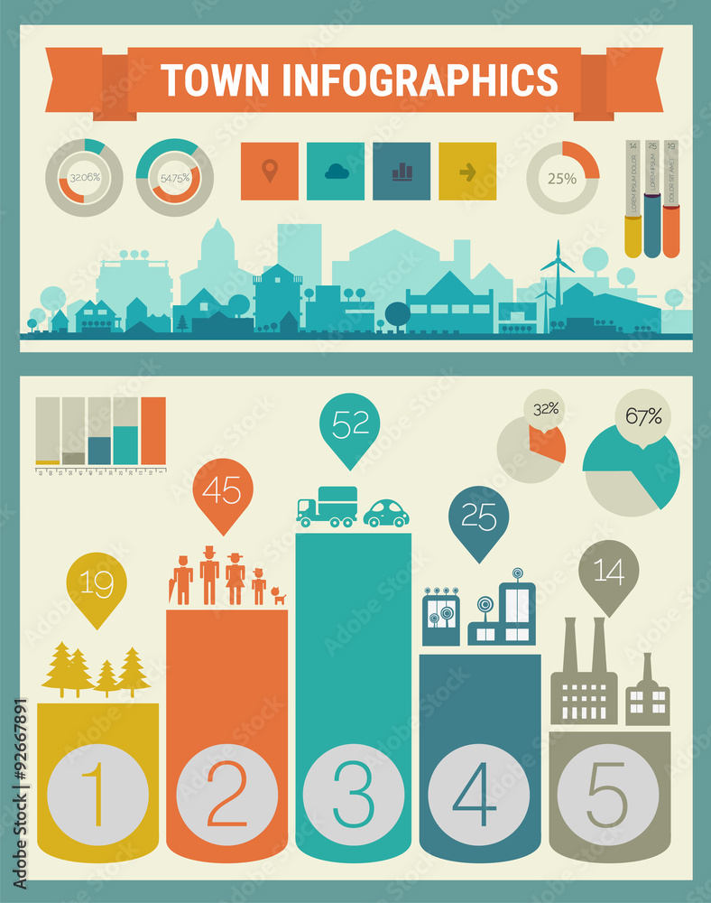 Vector infographics. Town and village Stock Vector | Adobe Stock
