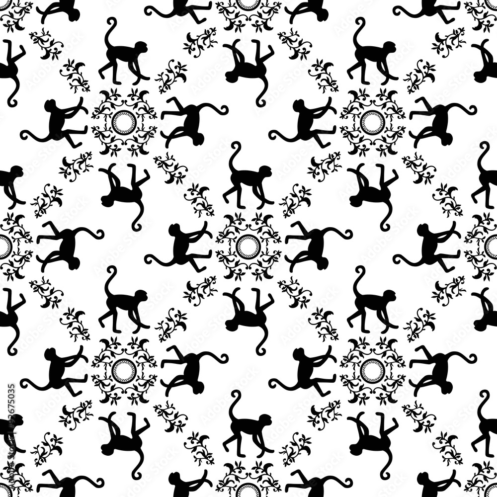 Seamless pattern background with monkeys. Symbol of 2016 year. Black ...