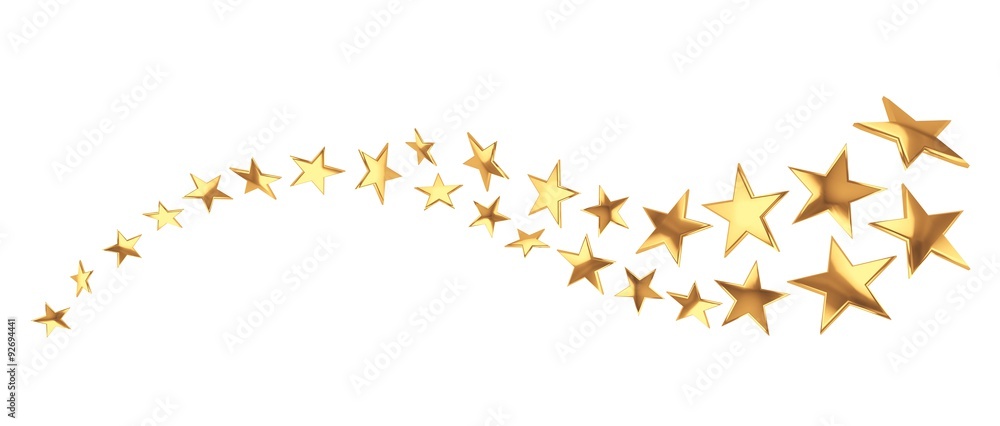 Flying golden stars on white background Stock Illustration | Adobe Stock