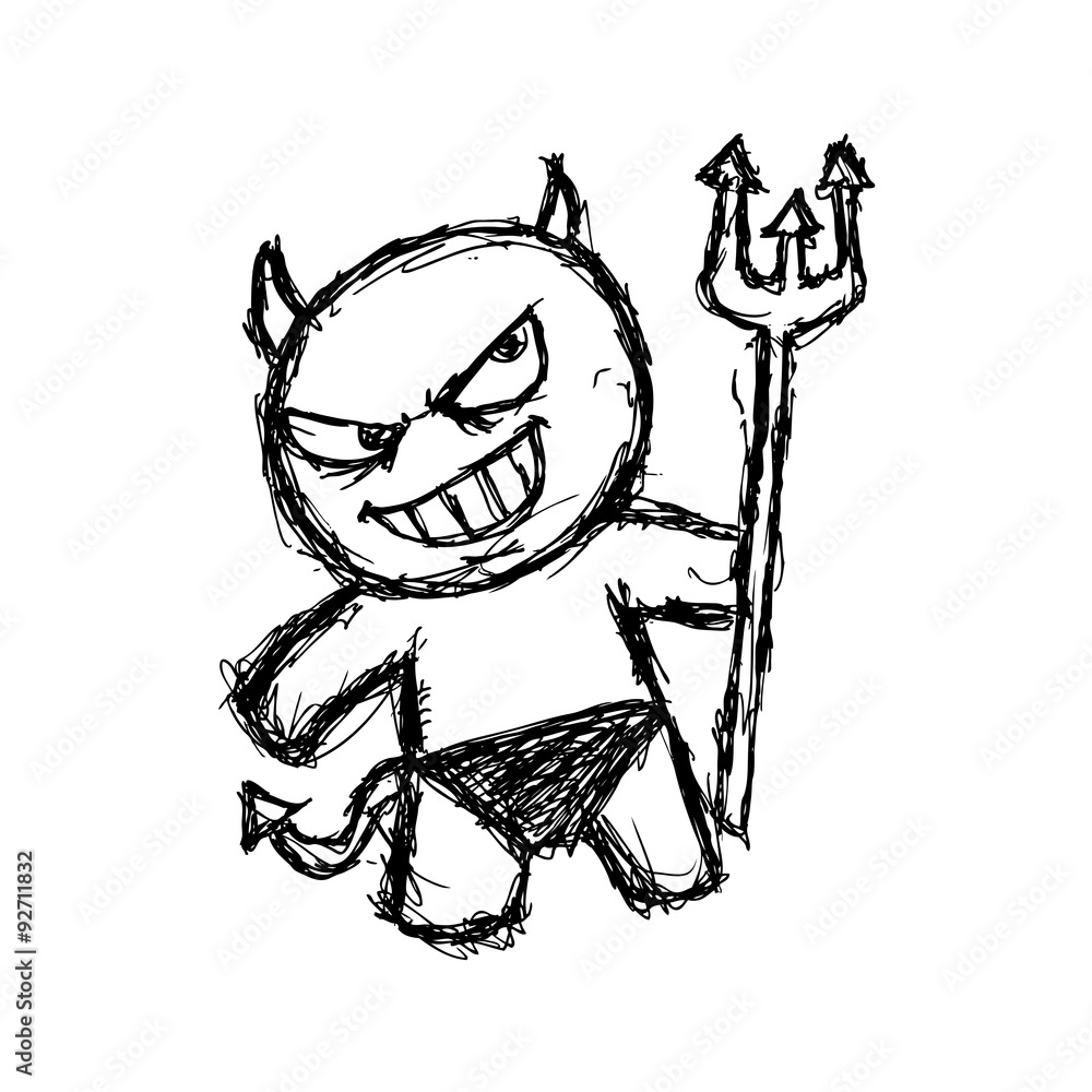 cute devil in doodle style vector de Stock | Adobe Stock