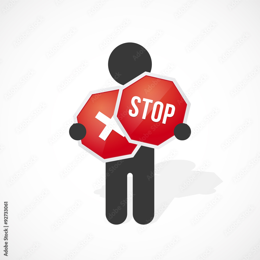 black silhouette of a man holds red stop sign Stock Vector | Adobe Stock