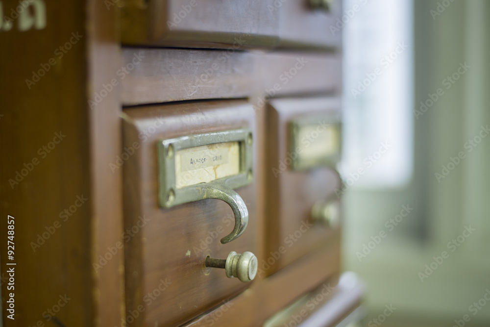 database concept. vintage cabinet. library card or file catalog. Stock ...